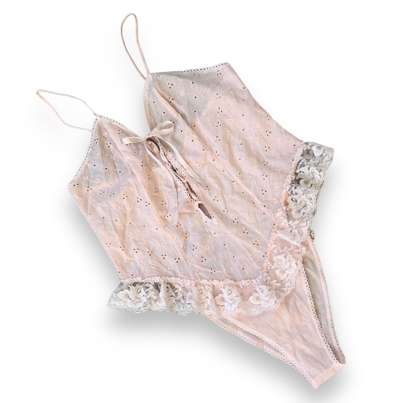 Vintage | Intimates & Sleepwear | Alana Galepink Eyelet And Lace Teddy ...